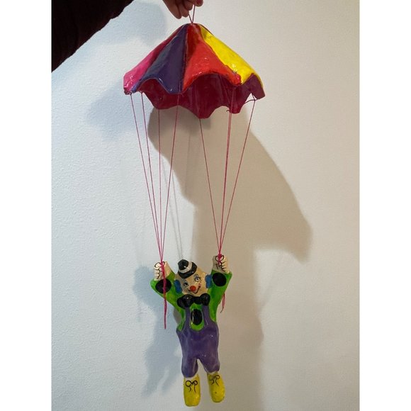 None | Accents | Vintage Paper Mache Parachute Happy Clown Multicolor ...